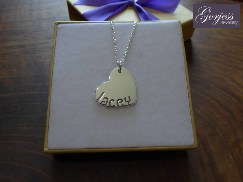 Silver Name Pendant Hand Cut Name Necklace Heart Name - Etsy
