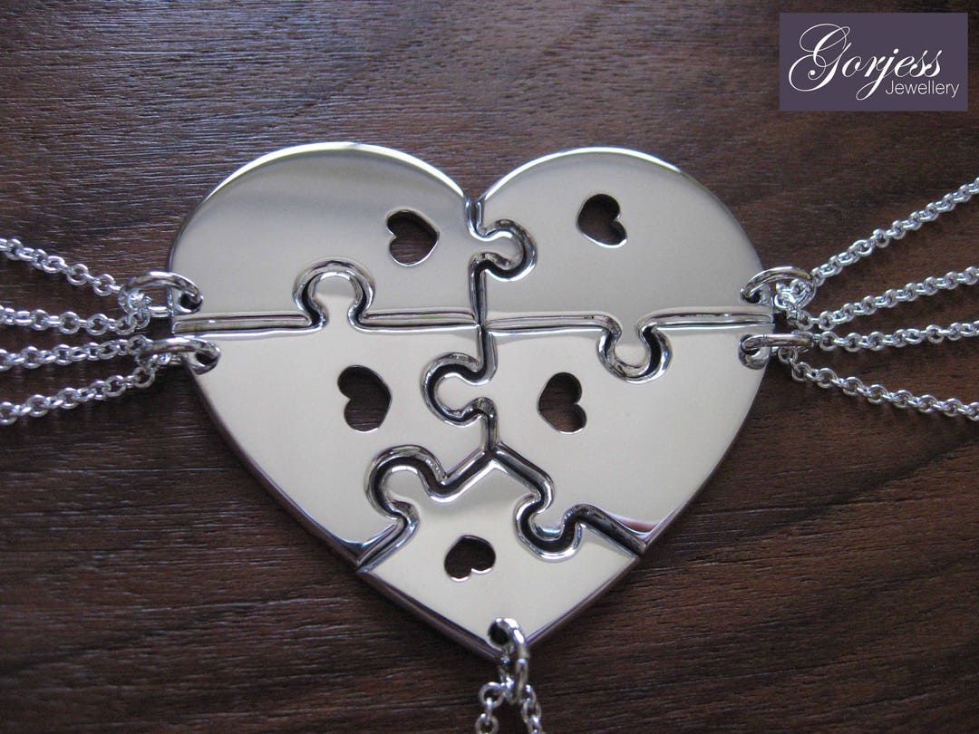 Five Piece Heart Necklace Silver Puzzle Heart Pendants Silver Puzzle ...