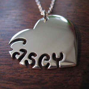 Silver Name Pendant Hand Cut Name Necklace Heart Name Necklace - Etsy