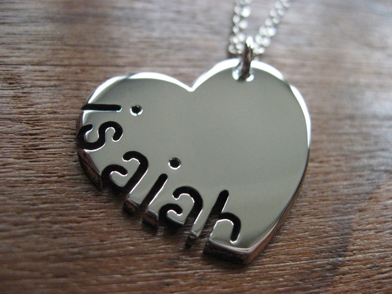 Silver Name Pendant Hand Cut Name Necklace Heart Name - Etsy