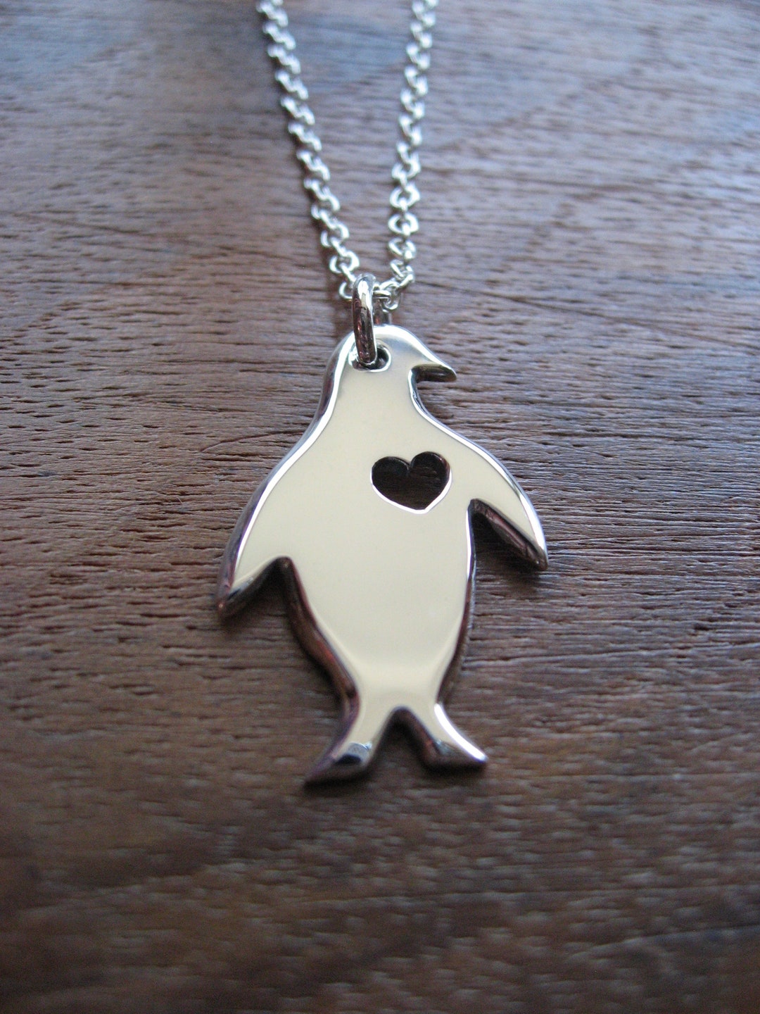 Silver Penguin Pendant - Handmade Penguin Necklace - Penguin With Heart ...