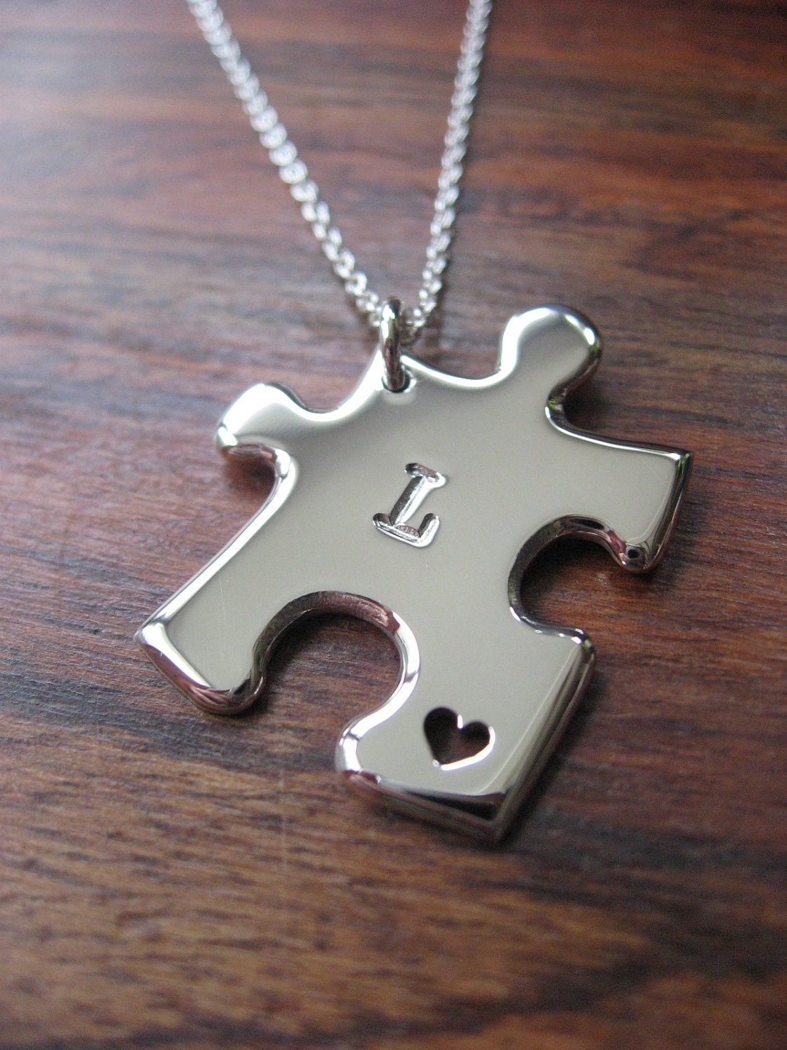 Personalised Silver Jigsaw Puzzle With Heart Pendant Necklace - Etsy