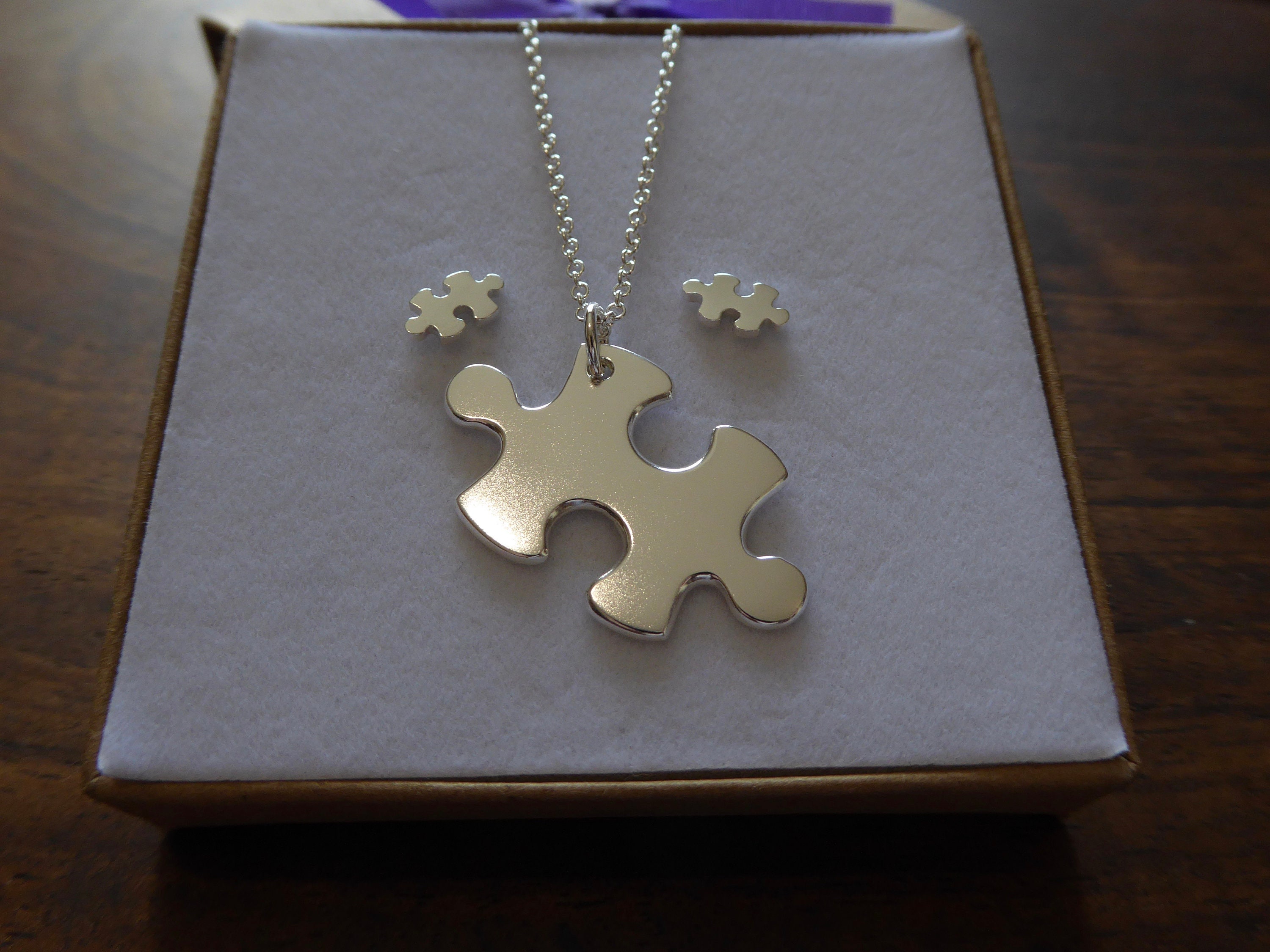 Silver Puzzle Earrings With Puzzle Necklace - Etsy UK