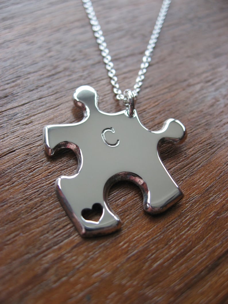 Personalised Silver Jigsaw Puzzle With Heart Pendant Necklace - Etsy