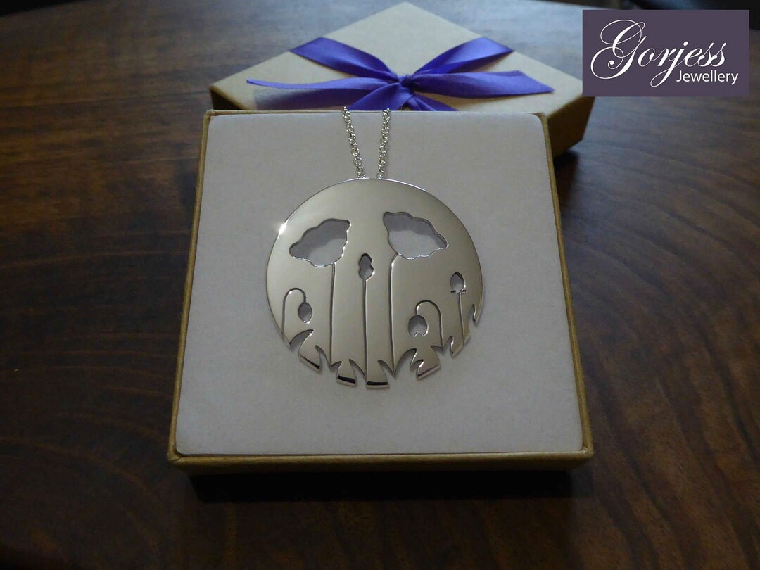 Large Silver Poppy Pendant Necklace - Etsy