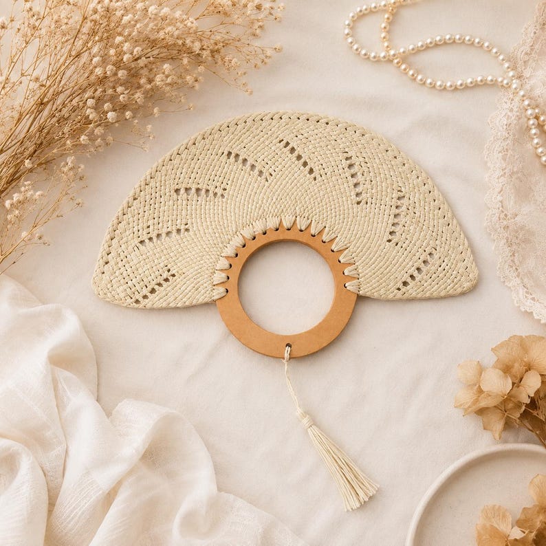 Palm Leaf Hand Fans, Rustic Wooden Handle Fan, Mexico Summer Accessory ...