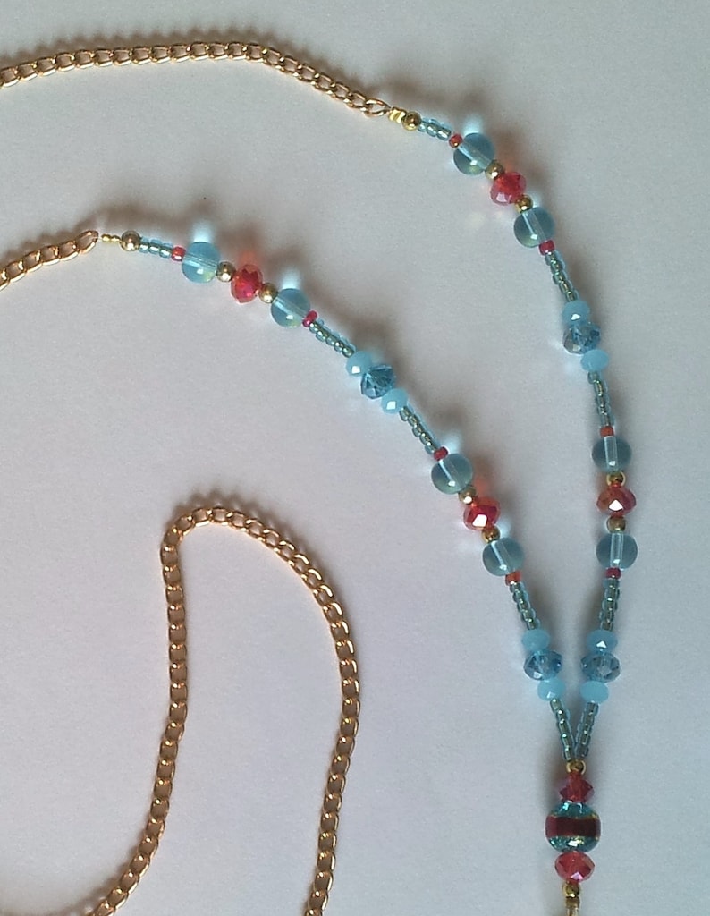 ID Badge Holder Name Tag GOLD Chain,torquoise Light Blue & Red ...