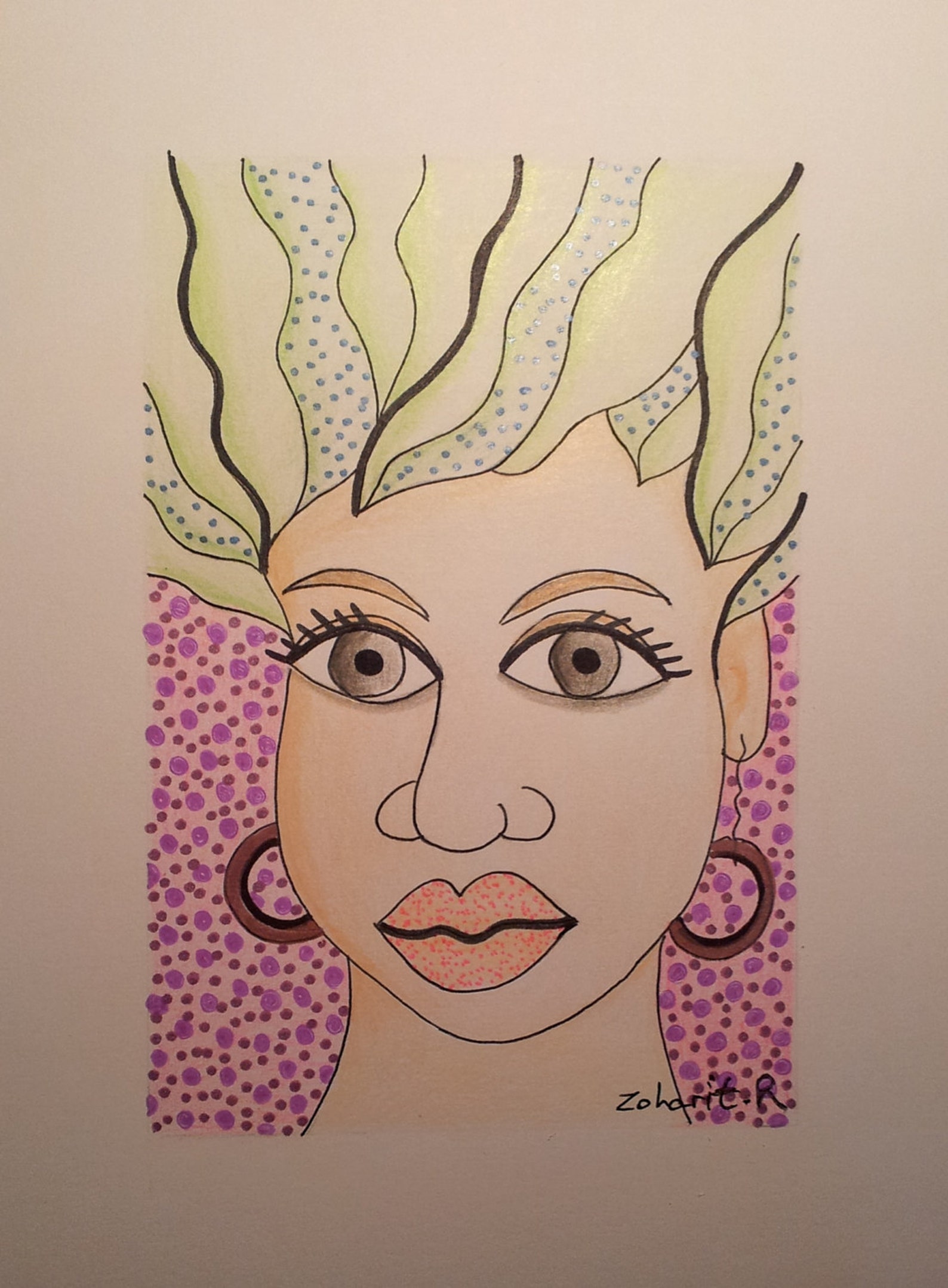 Funky Face Portrait Original Painting 6/4 Illustration - Etsy Israel