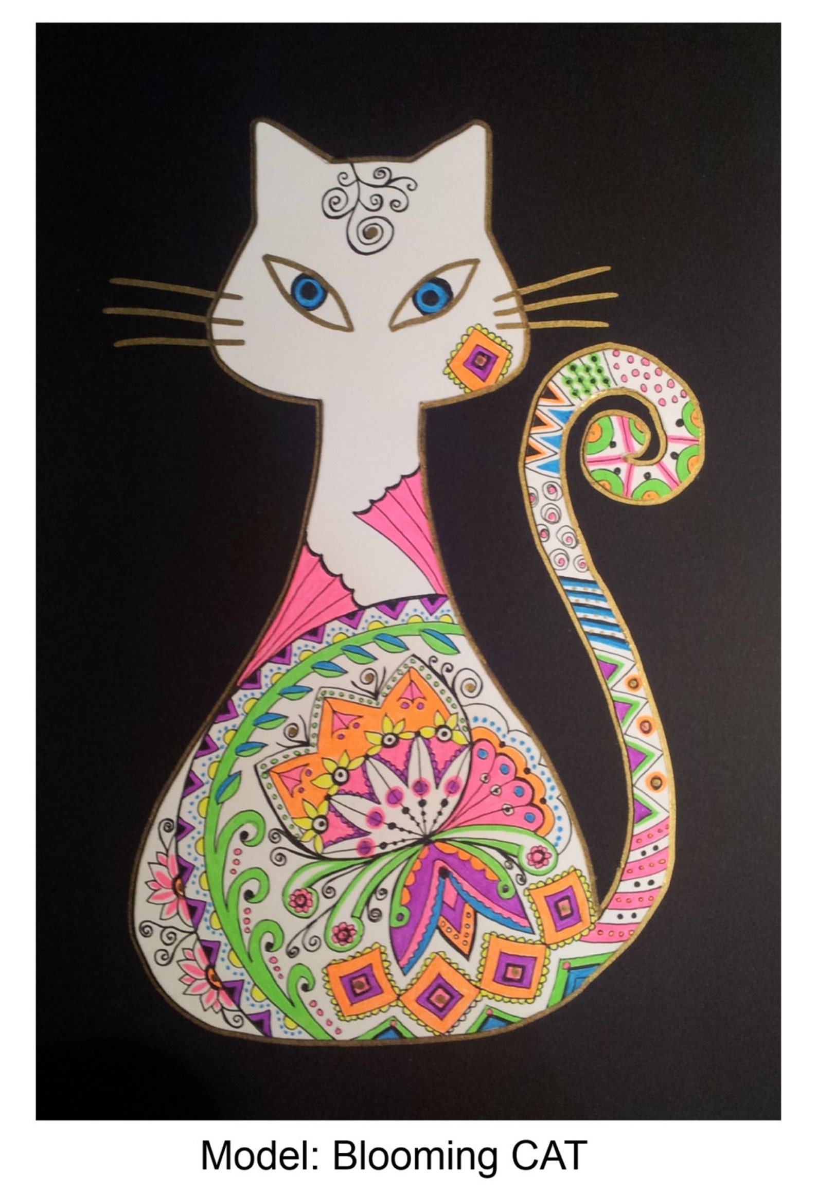 Original Mixed Media Painting, Cat, Cat Artwork, Kids/adult Room Decor ...