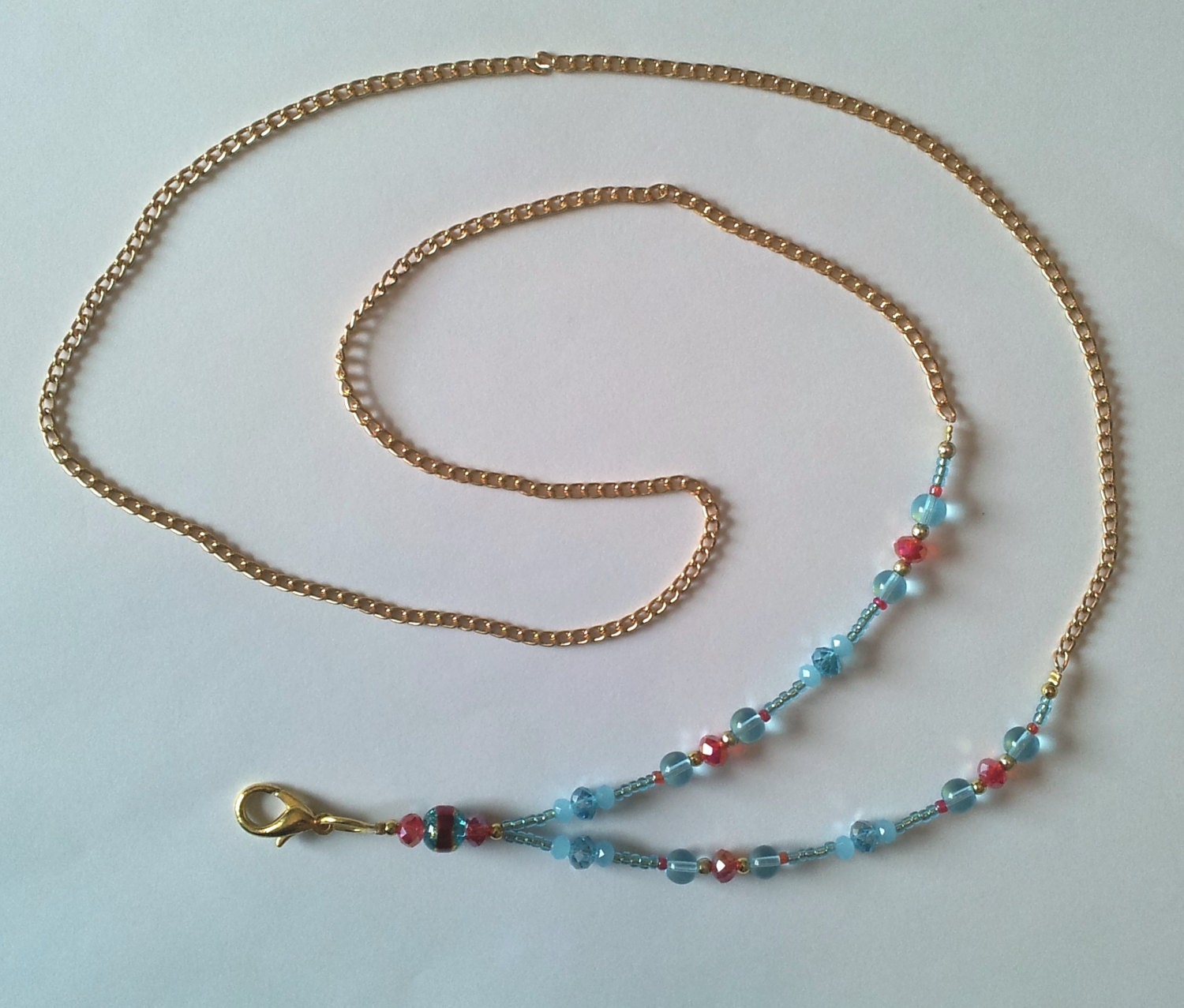 ID Badge Holder Name Tag GOLD Chain,torquoise Light Blue & Red ...