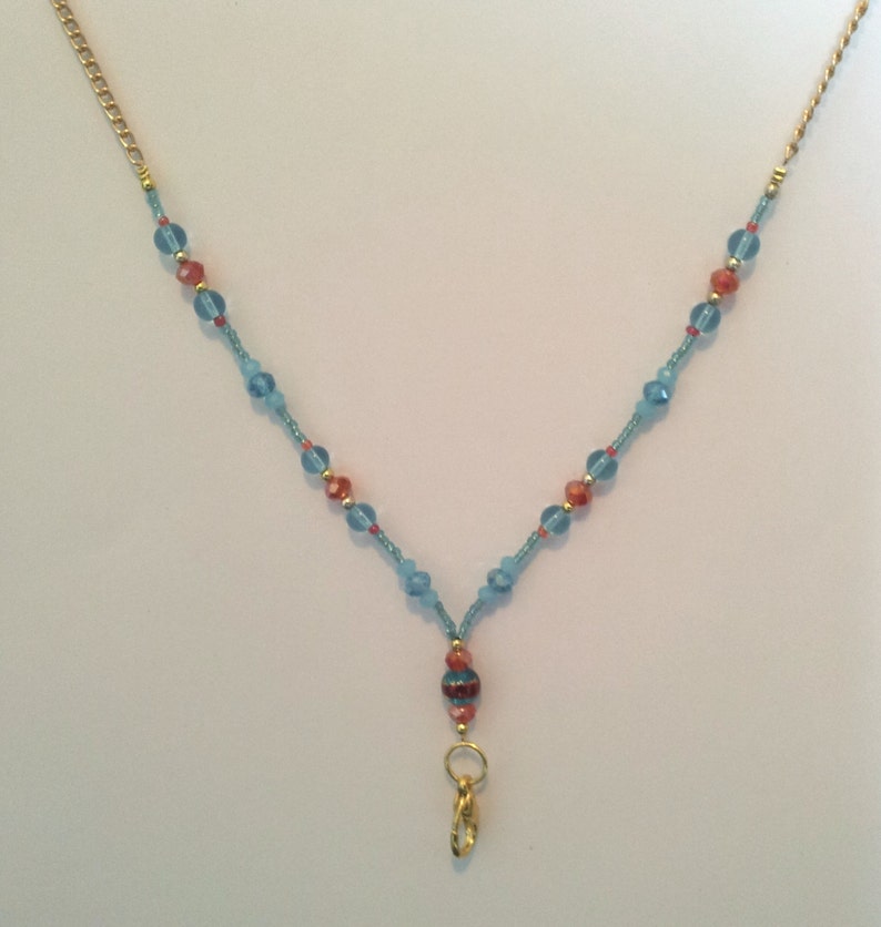 ID Badge Holder Name Tag GOLD Chain,torquoise Light Blue & Red ...