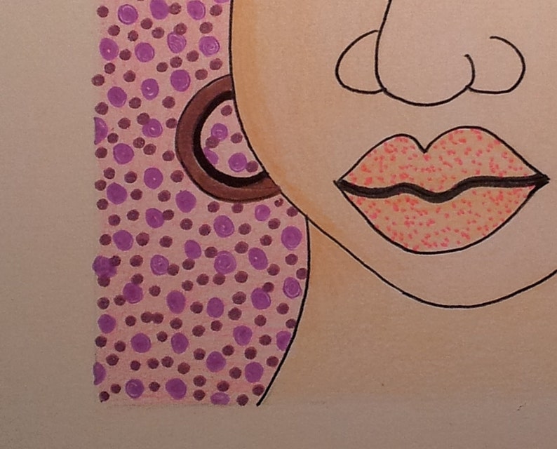 Funky Face Portrait, Original Painting 6/4" Illustration, Signed by ...