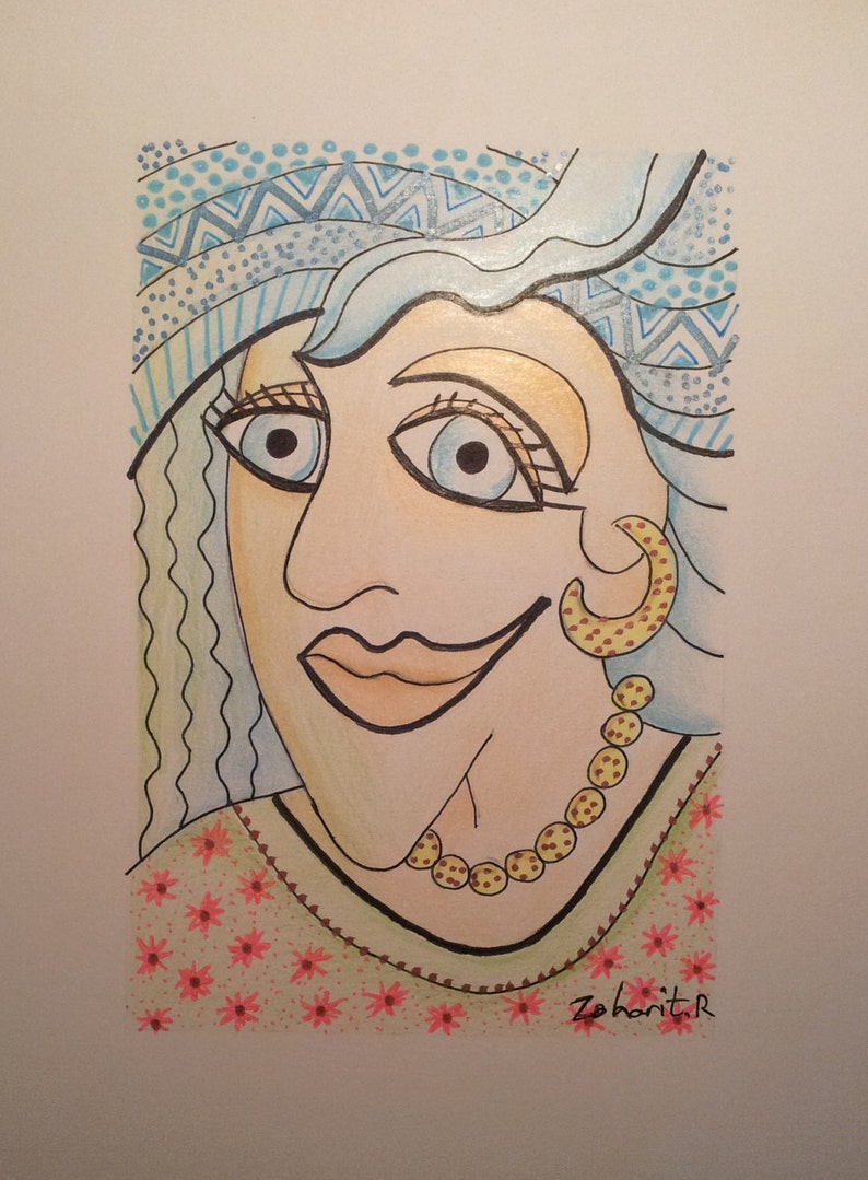 Funky Face Portrait Original Painting 6/4 Illustration - Etsy Israel