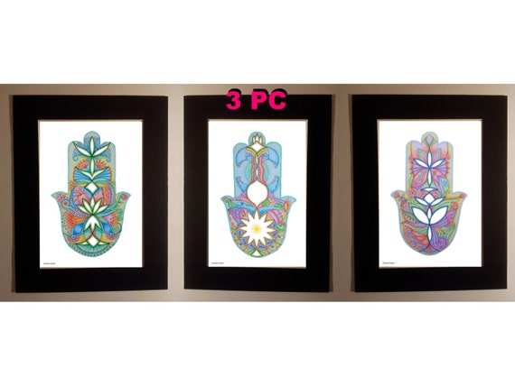 HAMSA Hand Artwork SET of 3 Items Collection Judaica Art | Etsy