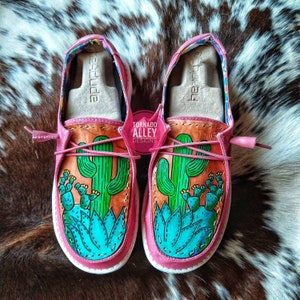 Women's Hey Dudes, Western Shoes, Tooled Leather Shoes, Cactus Hey ...