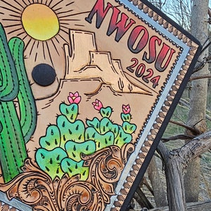 Tooled Leather Graduation Cap Topper, Leather Grad Cap, Western Grad ...