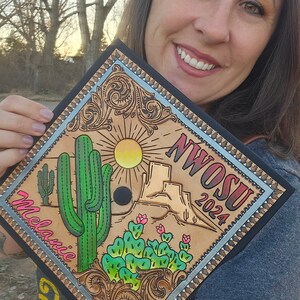 Tooled Leather Graduation Cap Topper, Leather Grad Cap, Western Grad ...