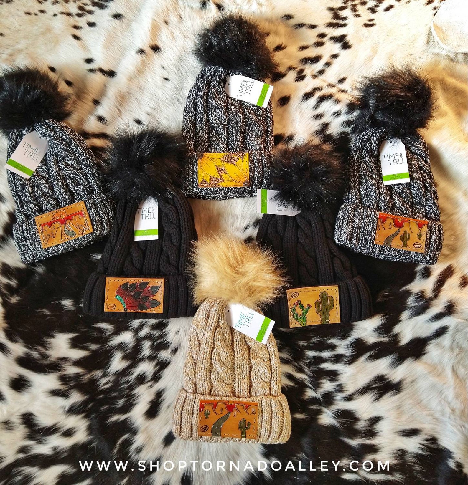 Skull Patch Hat Tooled Leather Hat Beanie With Pom Tooled - Etsy