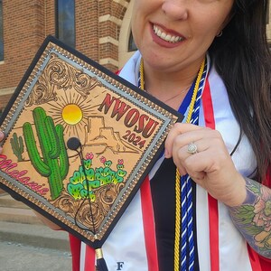 Tooled Leather Graduation Cap Topper, Leather Grad Cap, Western Grad ...