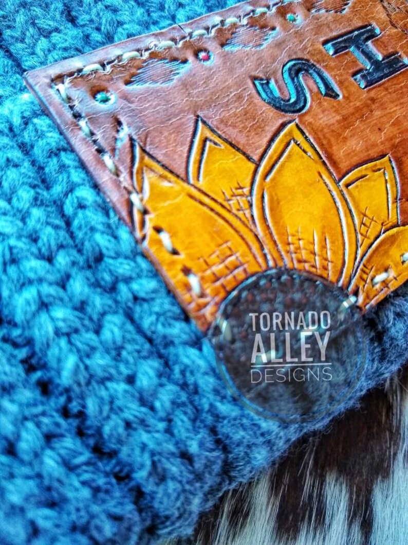 Sunflower Patch Hat Tooled Leather Hat Beanie With Pom - Etsy