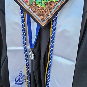 Tooled Leather Graduation Cap Topper, Leather Grad Cap, Western Grad ...