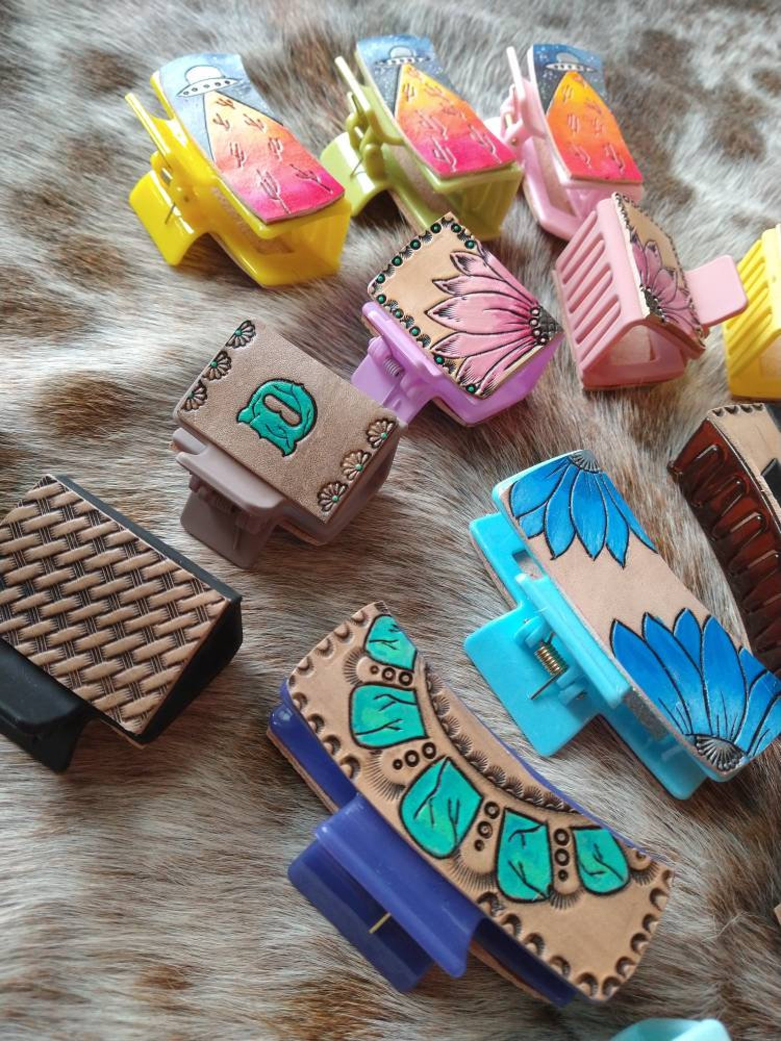 Western Hair Clips. Leather Claw Clips. Western Hair - Etsy