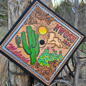 Tooled Leather Graduation Cap Topper, Leather Grad Cap, Western Grad ...