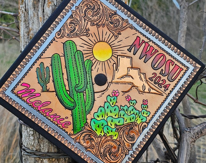 Tooled Leather Graduation Cap Topper, Leather Grad Cap, Western Grad ...