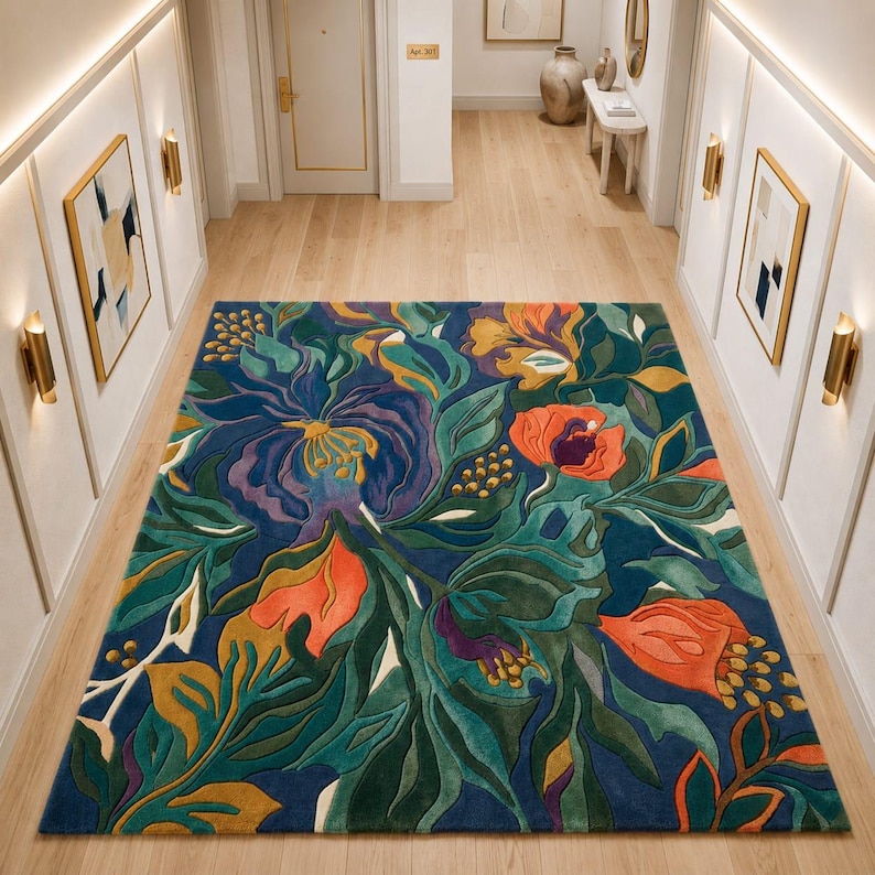 Hand Tufted Wool Rug, Colorful Floral Botanical Area Carpet, Modern ...