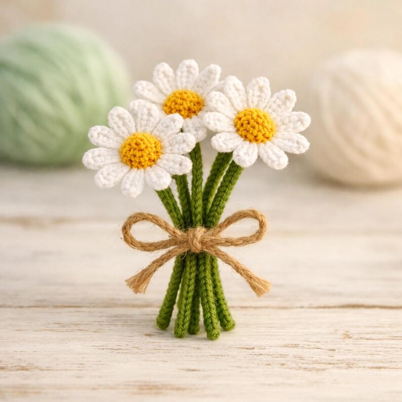 Cute Crochet Daisy — Handmade White & Yellow Flower, Everlasting ...