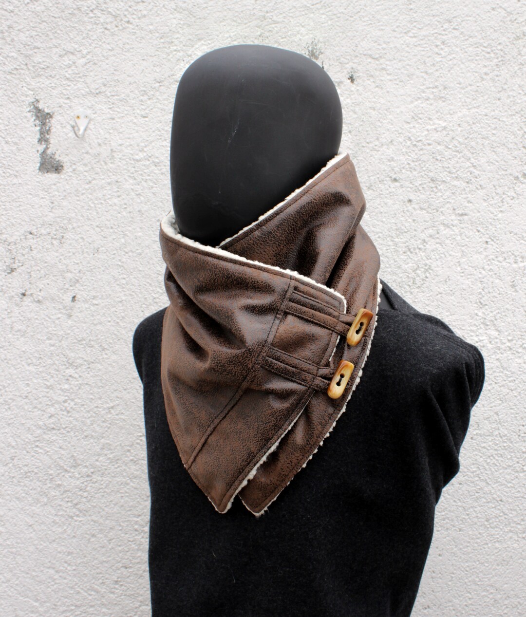 Vegan Scarf.brown Suede Fabric,sherpa Fabric & Toggle Buttons,unisex ...