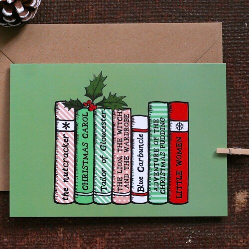 Christmas Bookshelf Christmas Card | Etsy
