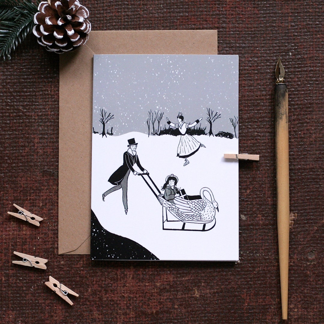 Victorian Christmas Card Swan Sledge - Etsy
