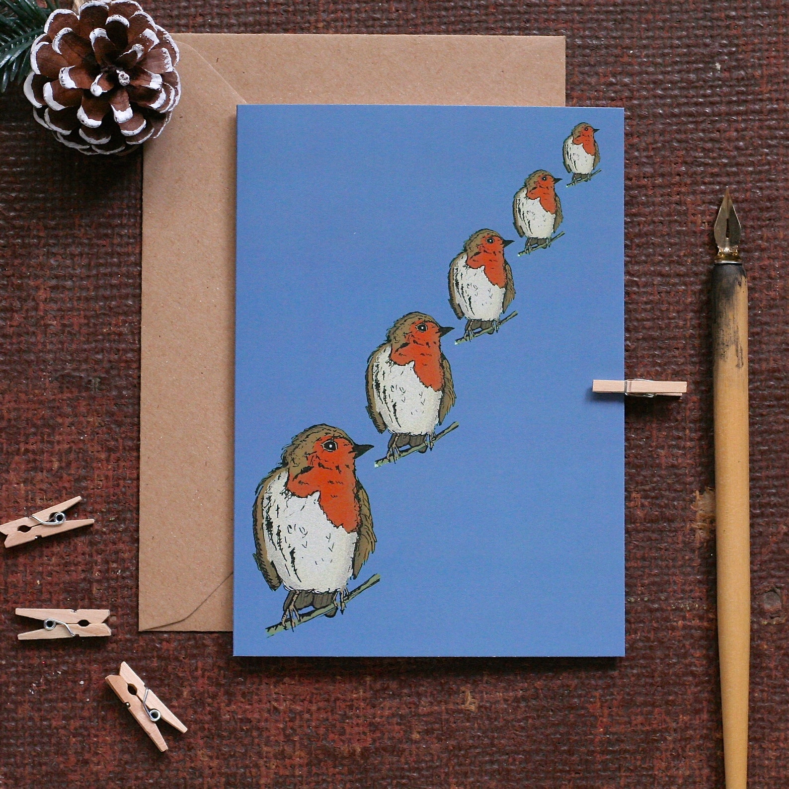 Robin Christmas Card Blue - Etsy