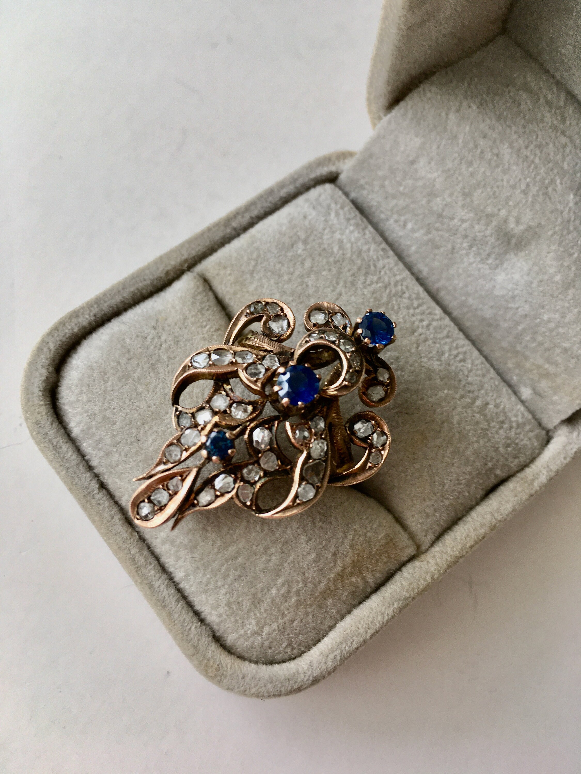 Excepcional diamante victoriano antiguo zafiro anillo de oro - Etsy España