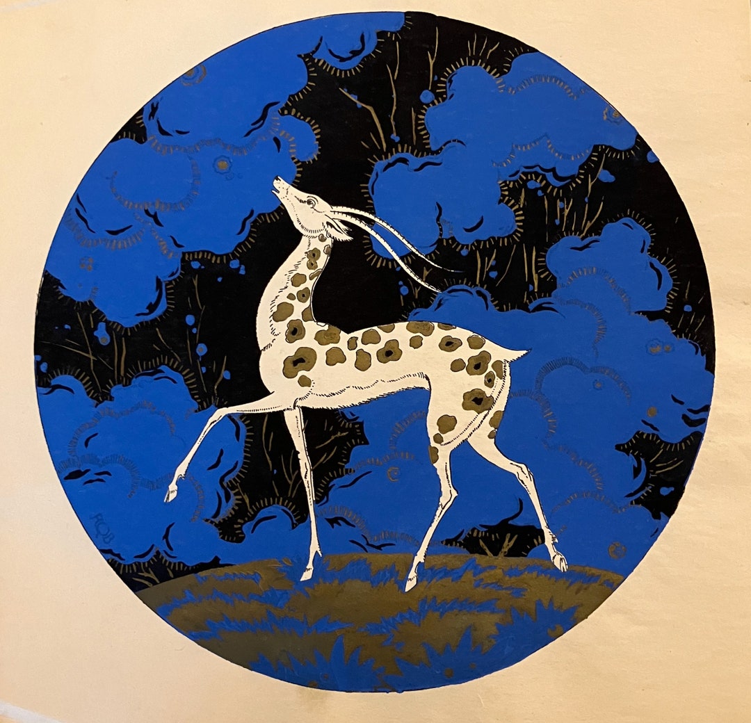 Art Deco Gazelle, French Pochoir, Vintage, Antelope - Etsy