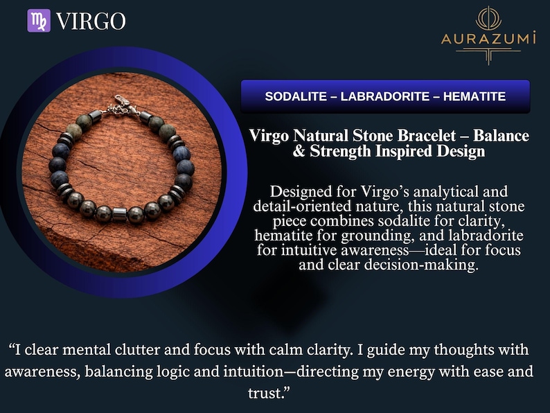 Handmade Natural Stone Virgo Zodiac Bracelet for Men, Gemstone ...
