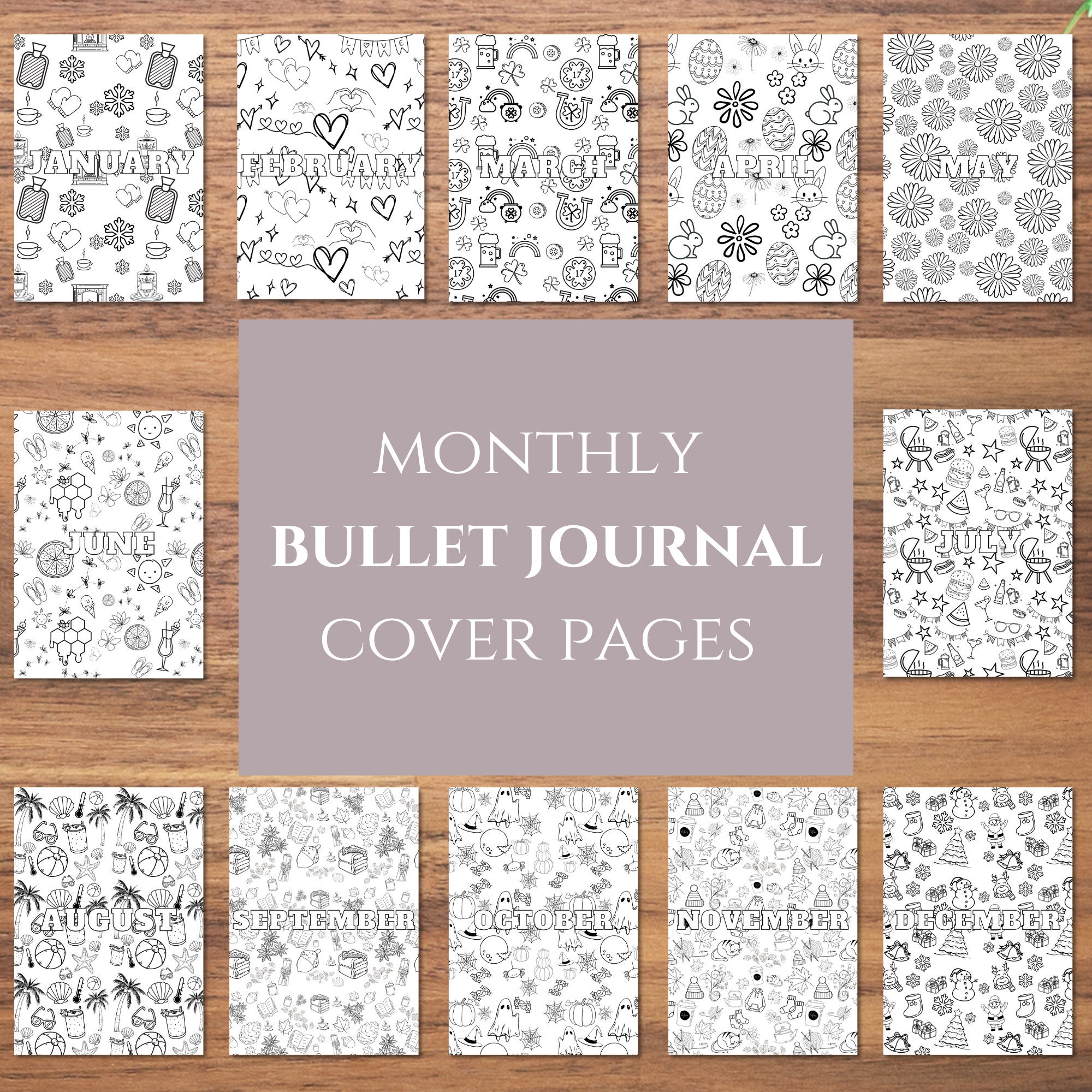 Printable Monthly Bullet Journal Covers A4/A5, Reusable & Customisable ...