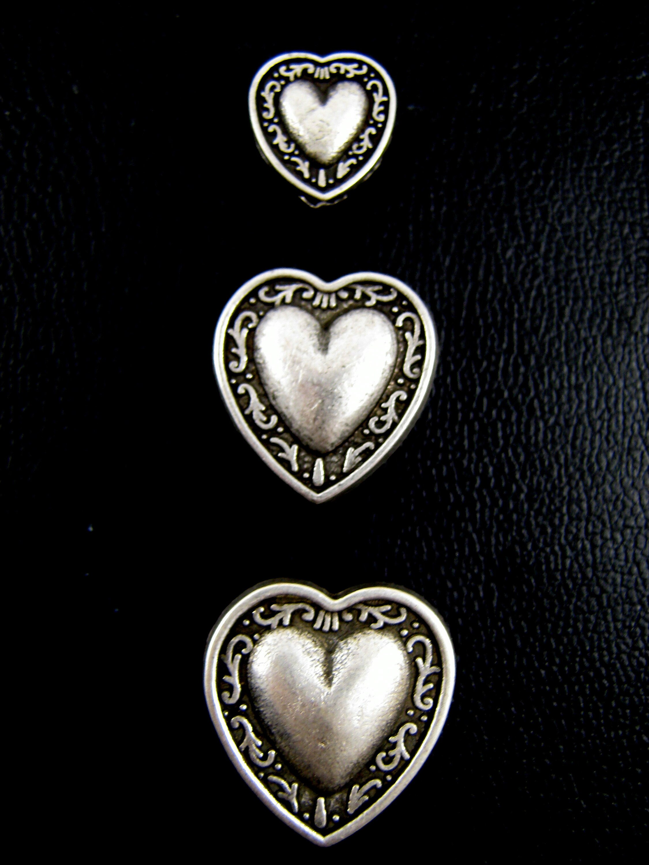 Metal Heart Buttons in Antique Silver Colour - Available in 3 Sizes ...