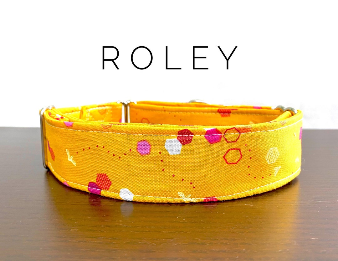 Roley- Mustard Yellow With Hexagons and Bees Collar or Collar and Leash ...