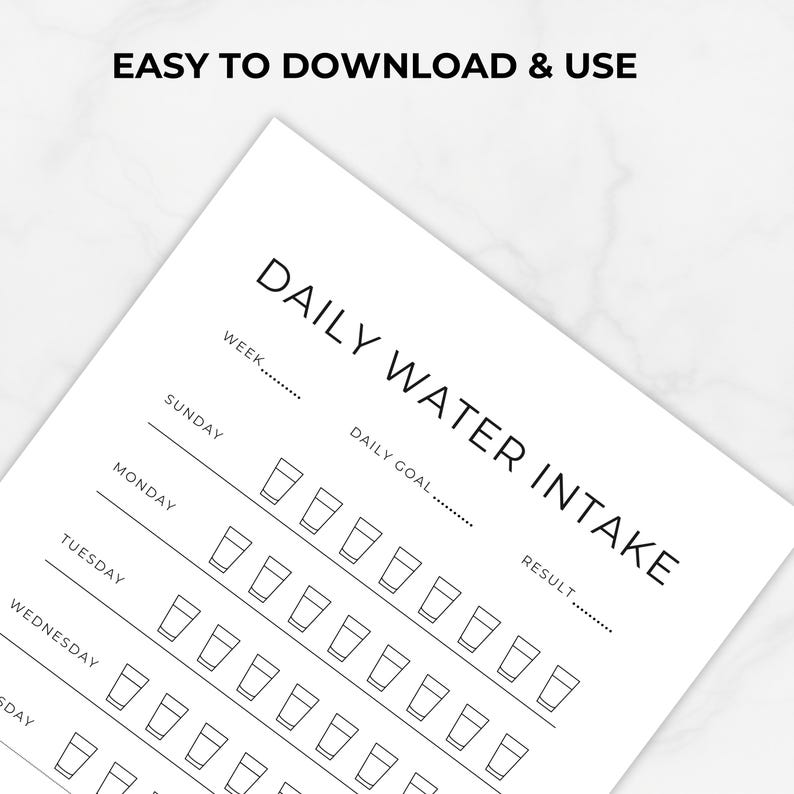 Daily Water Intake Tracker Printable, Minimalist Weekly Water Log ...