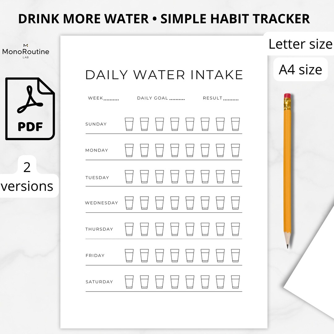 Daily Water Intake Tracker Printable, Minimalist Weekly Water Log ...