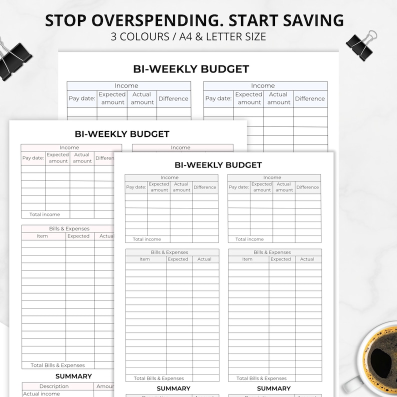 Bi Weekly Budget Planner Printable PDF | Paycheck Budget Tracker ...