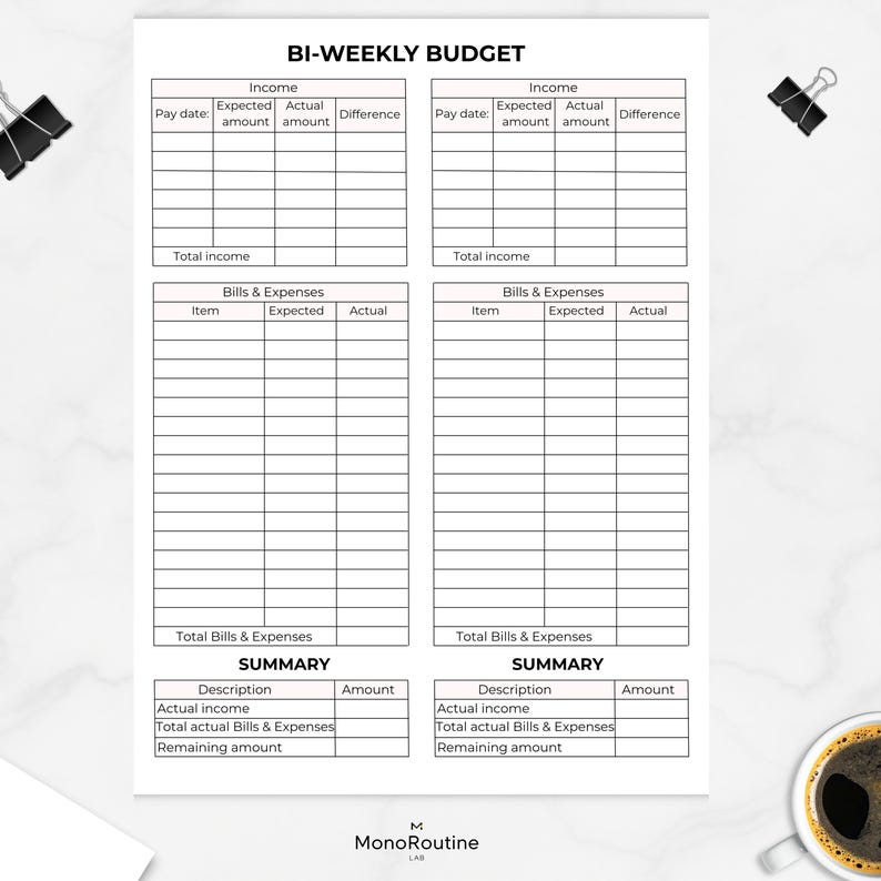 Bi Weekly Budget Planner Printable PDF | Paycheck Budget Tracker ...