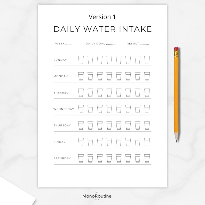 Daily Water Intake Tracker Printable, Minimalist Weekly Water Log ...
