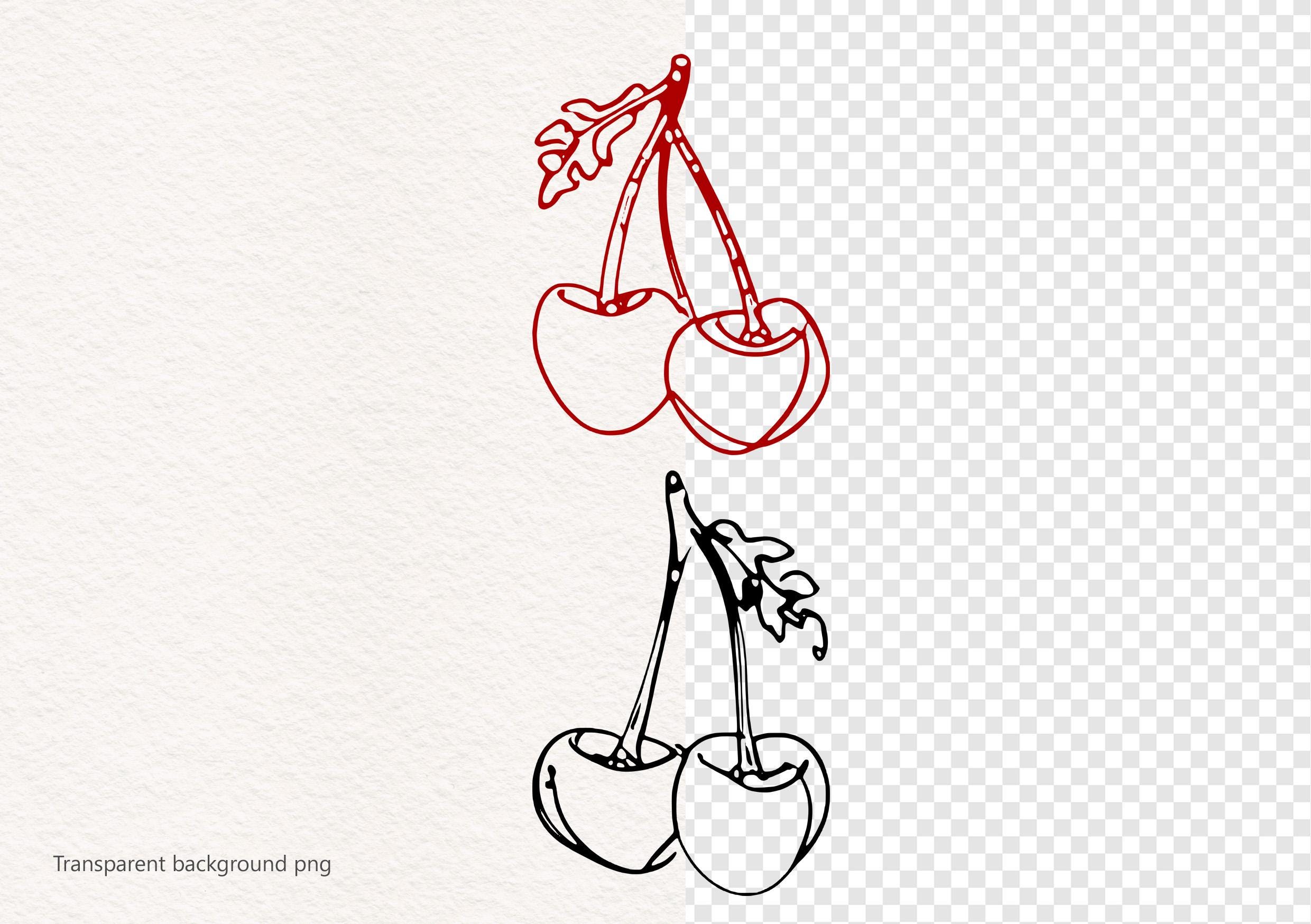 Cherry Line Art Clipart – Hand-drawn Fruit Icons (PNG SVG) - Etsy
