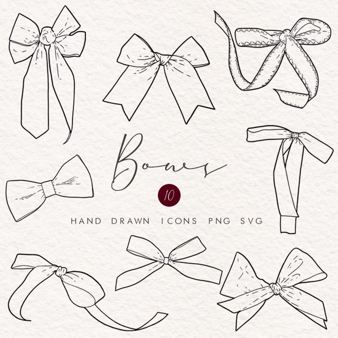 Hand Drawn Bows Illustrations, Png Svg Bows, Line Art Clip Art, Gift ...