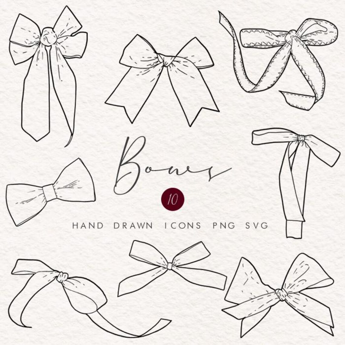 Hand Drawn Bows Illustrations, Png Svg Bows, Line Art Clip Art, Gift ...