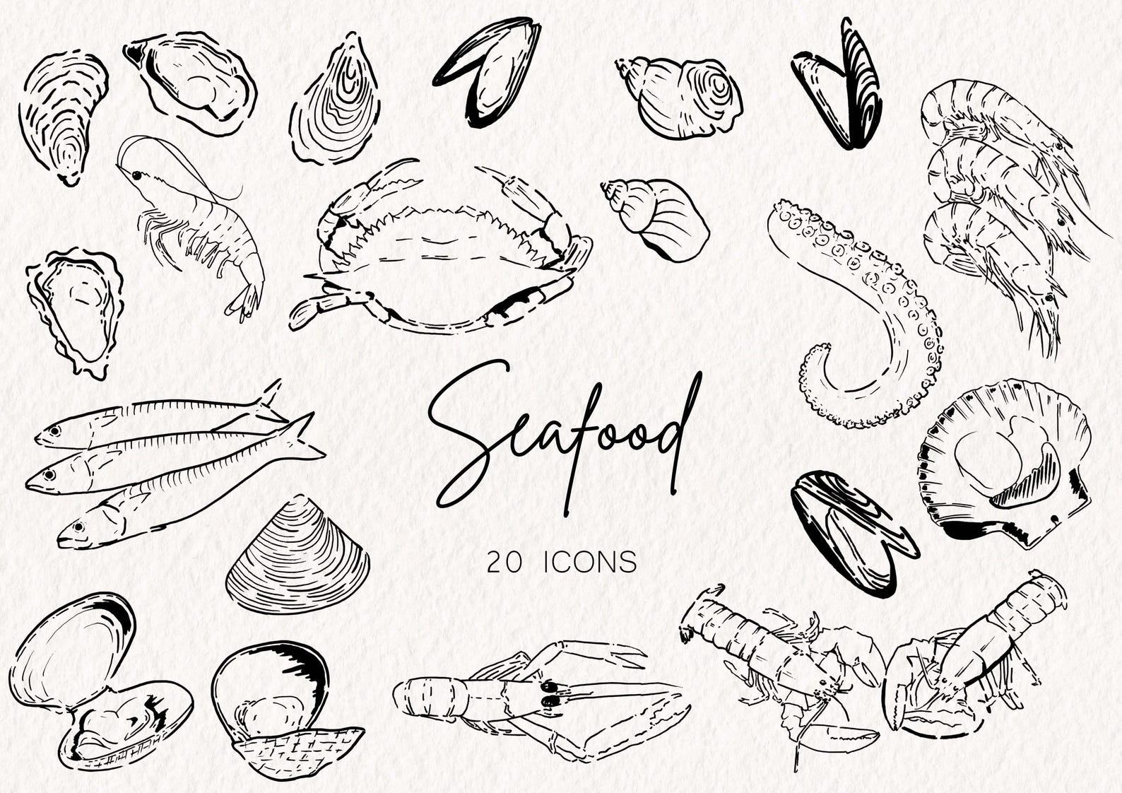 Seafood Illustration Png, Seafood Clipart, Hand Drawn Line Art Clipart ...