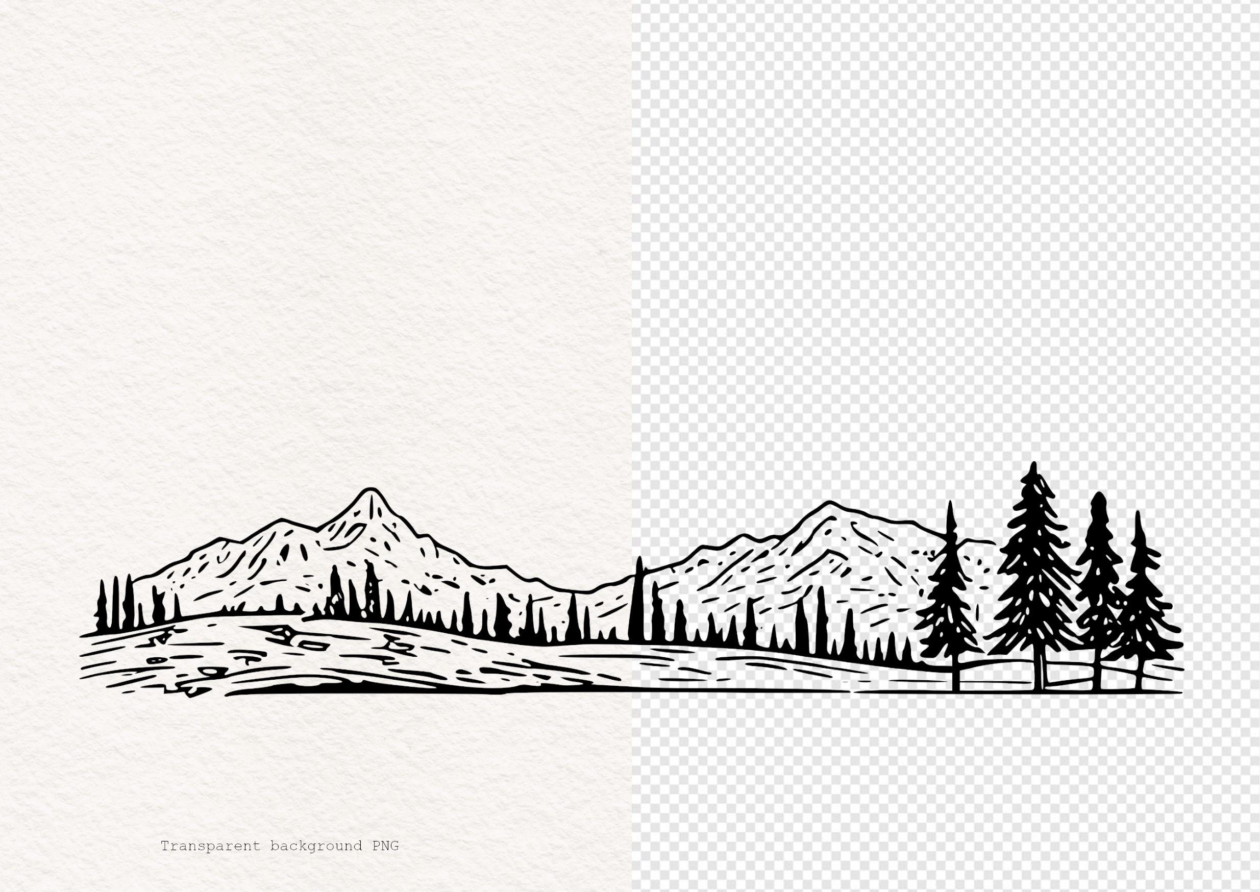 Mountain Landscape PNG Bundle | Hand Drawn Line Art Clipart ...